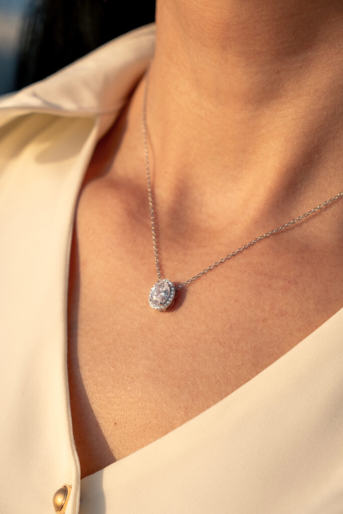 Women's Necklace Pear Cut Stone Halo Set Pendant - Tashani