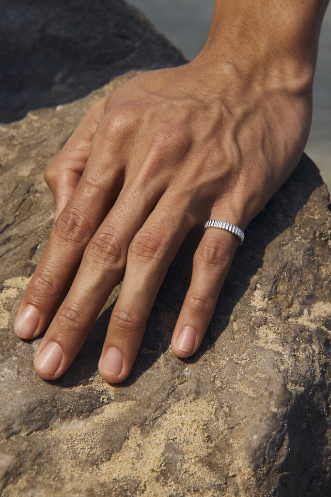 Men's Ring Ribbed Silver Band - Tashani